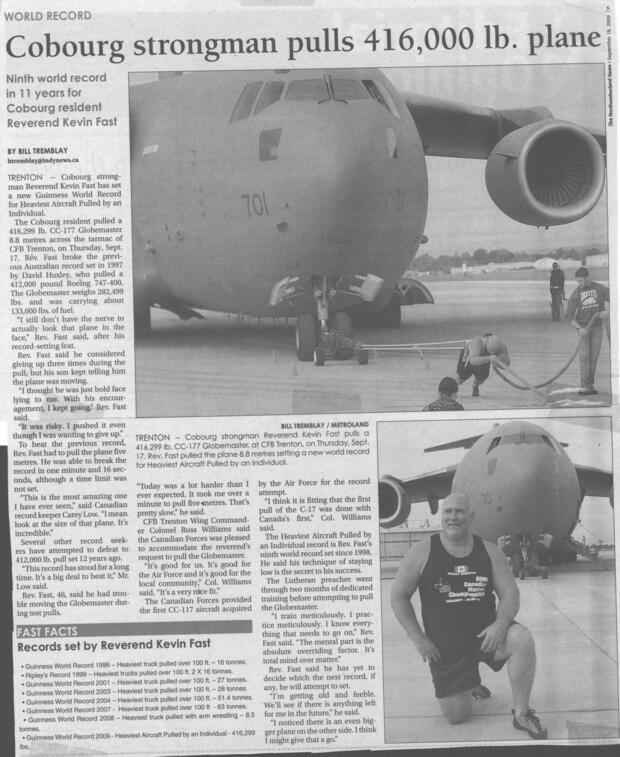 Kevin Fast print story pulling 208 ton plane -9th GWR | Cobourg and ...